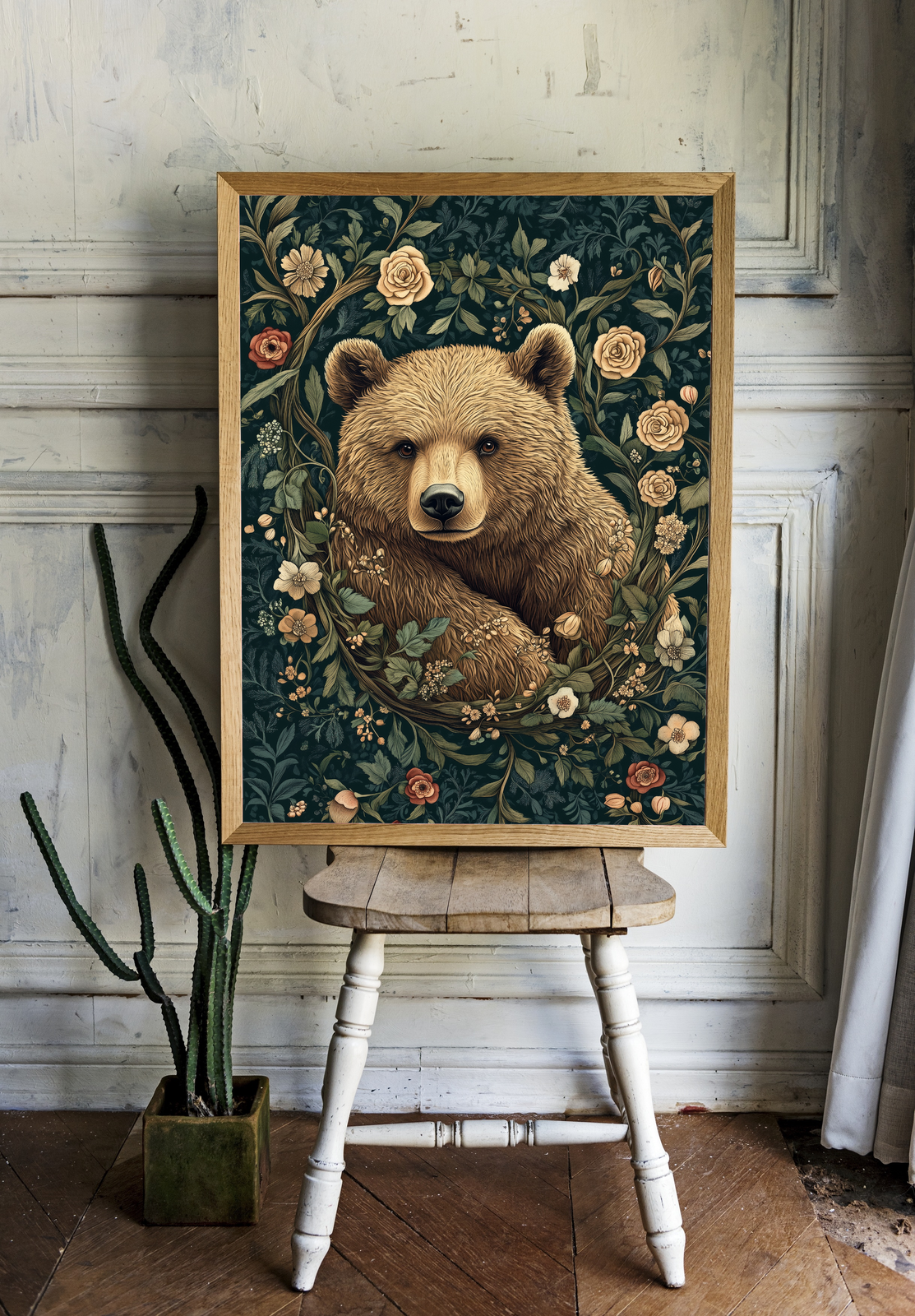 Постер "Медведь в цветах и зелени" 40x50 см в подарочном тубусе