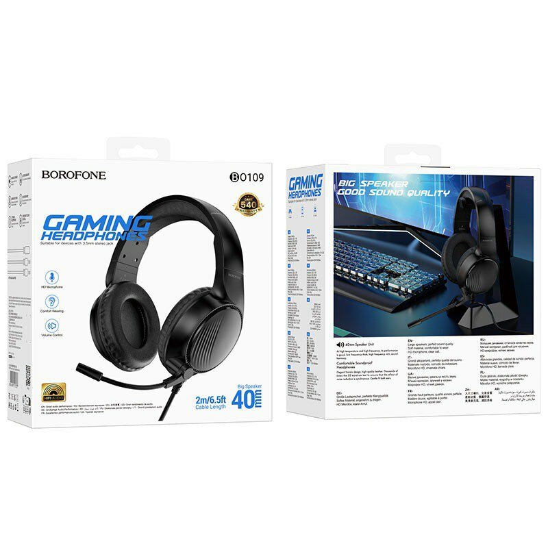 Наушники Borofone "BO109", накладные, с микрофоном, игровые, Bluetooth, чёрные.