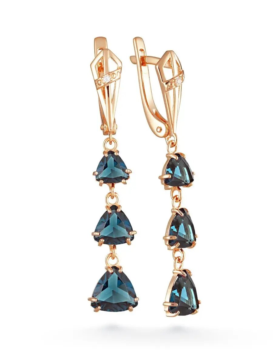 Серьги, красное золото, 585 проба, бриллиант, топаз