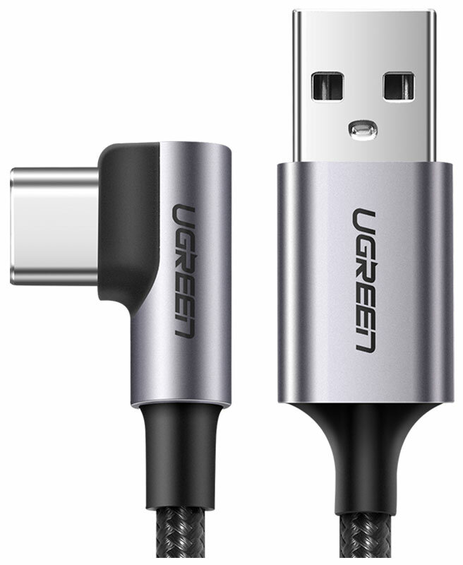 Кабель Ugreen US284 (50942) Angled 90° USB-C Male to USB2.0 A Male 3A Data Cable, 2 м, серый космос