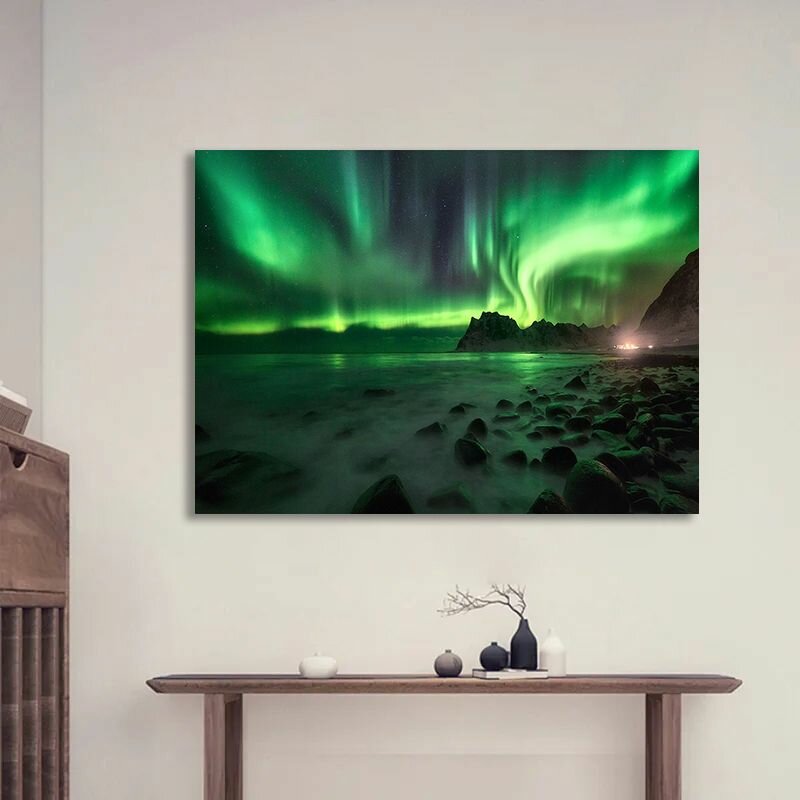 Картина "Ночное небо", 50x70 см, поп-арт, северное сияние, на подрамнике