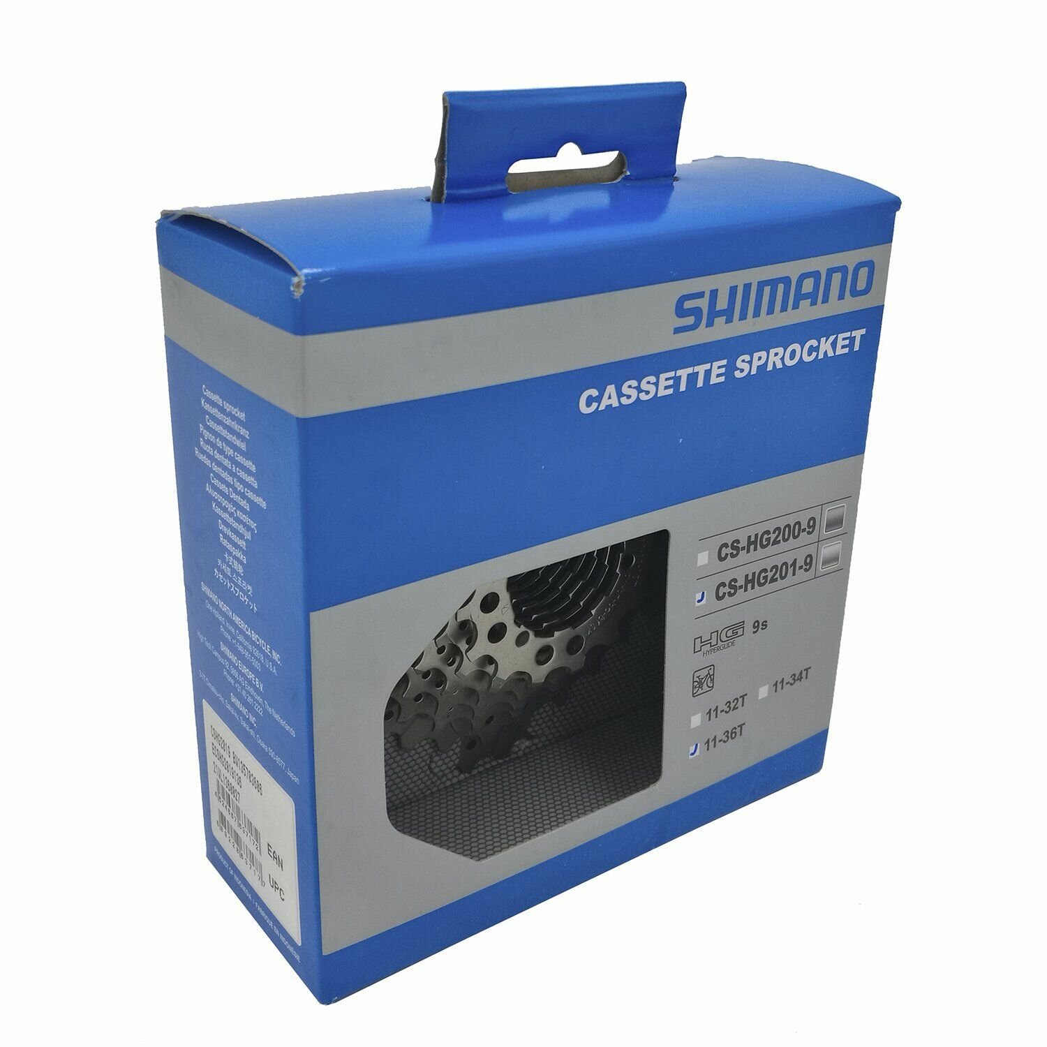 Кассета на 9 скоростей, Shimano, HG201, 11-36T, серебристая