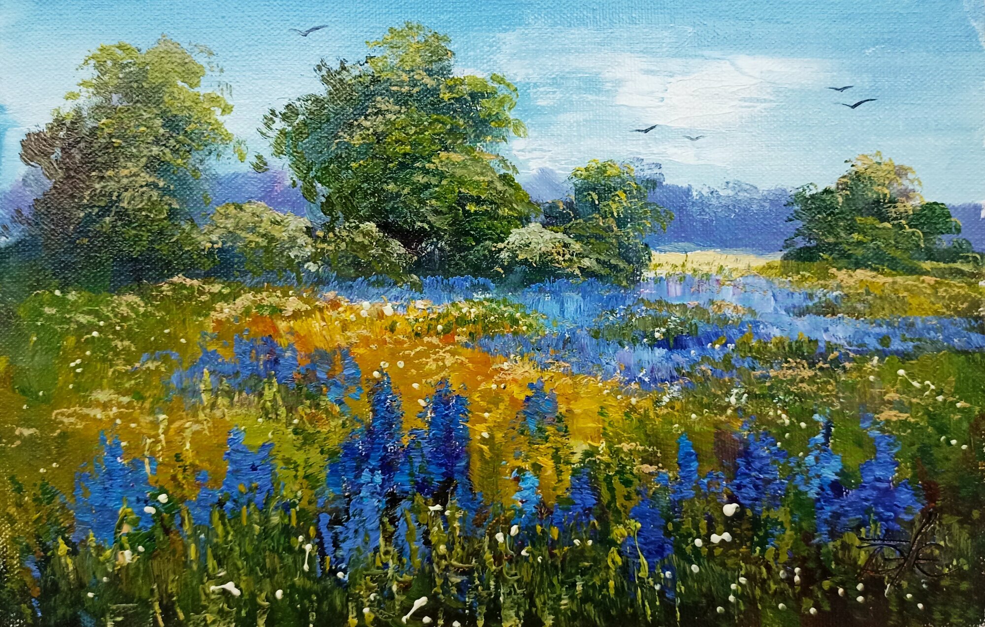 Масло/холст. 100% ручная работа, 100% живопись от Худ. мастерской Грëзы. Серия "Импрессионизм". Летний пейзаж. 20х30 см