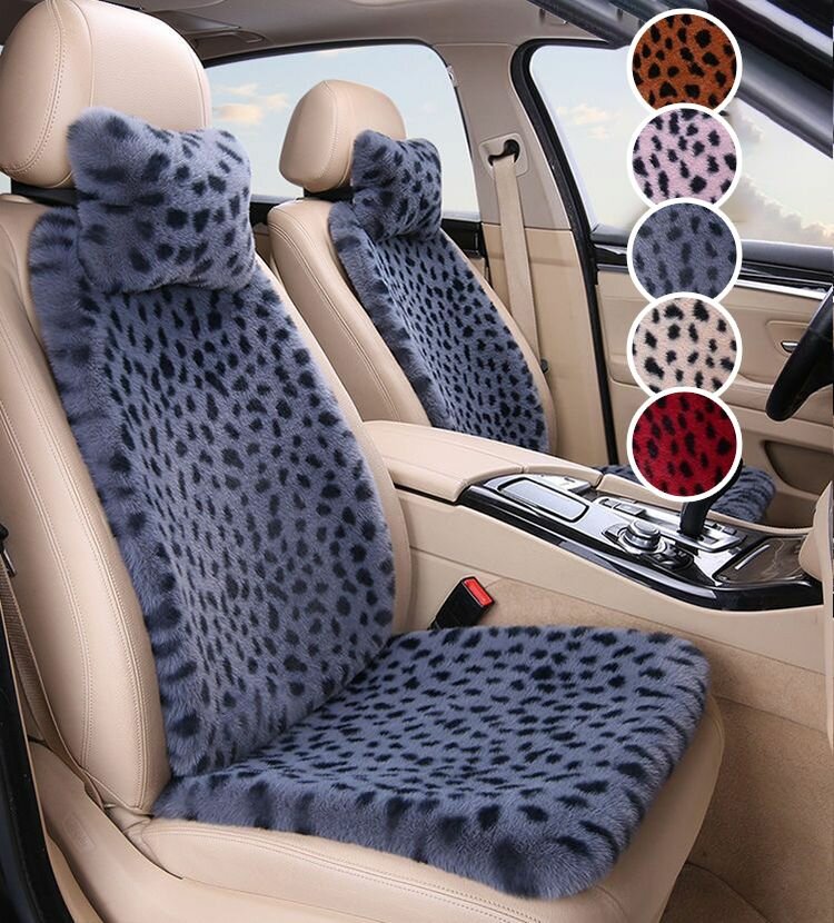 Накидка на сиденье автомобиля,2шт, серый, леопардовый принт, включает автомобильную подголовник