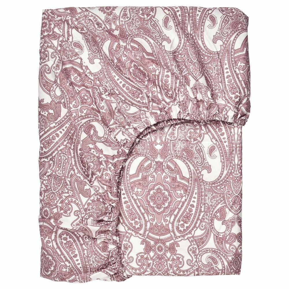 JATTEVALLMO Простынь на резинке 160x200 см икеа, натяжная/белый/темно-розовый (30461047)
