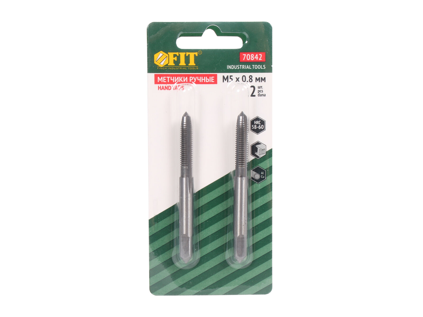 Метчик ручной FIT M5x0.8, инструментальная сталь, комплект 2 шт