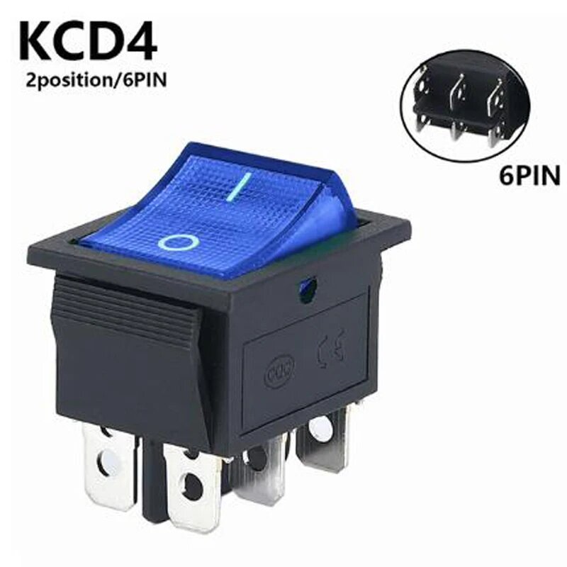 Кулисный переключатель KCD4 2position 6PIN B, синий