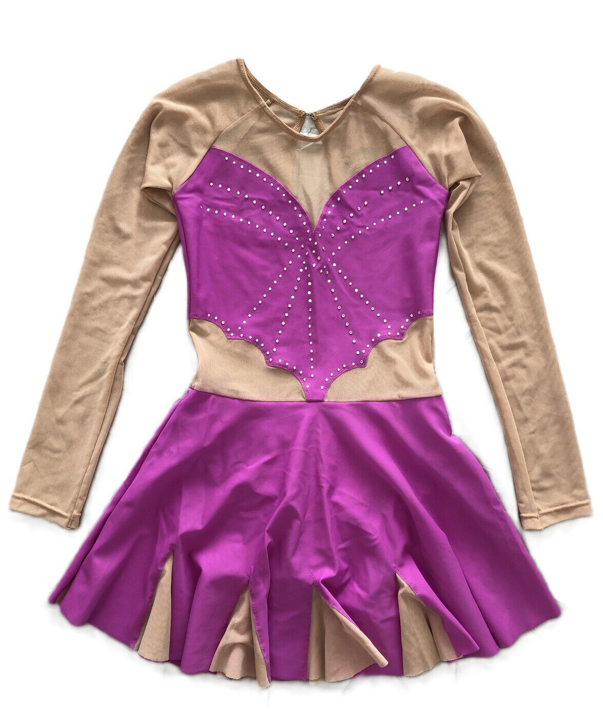 Купальник гимнастический с юбкой с длинными рукавами из сетки КТ 8.1 (GD-12) Цвет сиреневый Размер 134-68-57