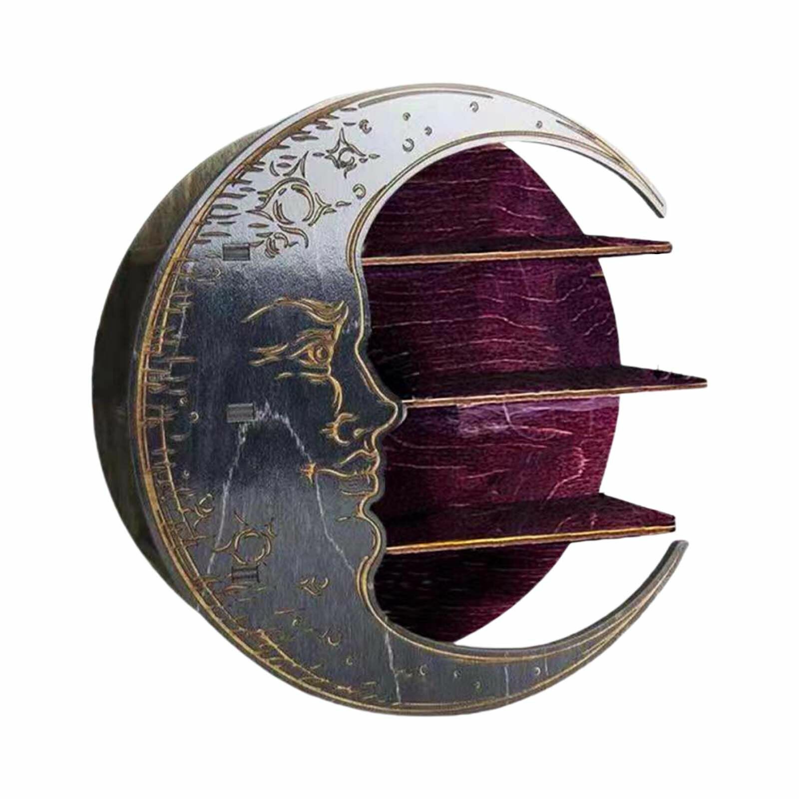 Подвесная деревянная полка-стеллаж Moon фиолетовый для хранения и декора стен — лунная полка для спальни и офиса