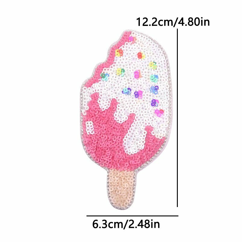Нашивка мороженое с блестками, 12.2x6.3 см, Розовый, PE11942CT