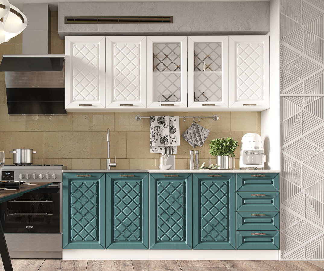 Кухонный гарнитур, кухня, готовый комплект Агава 1,8 м Акация белая/Моренга со столешницей под врезную мойку