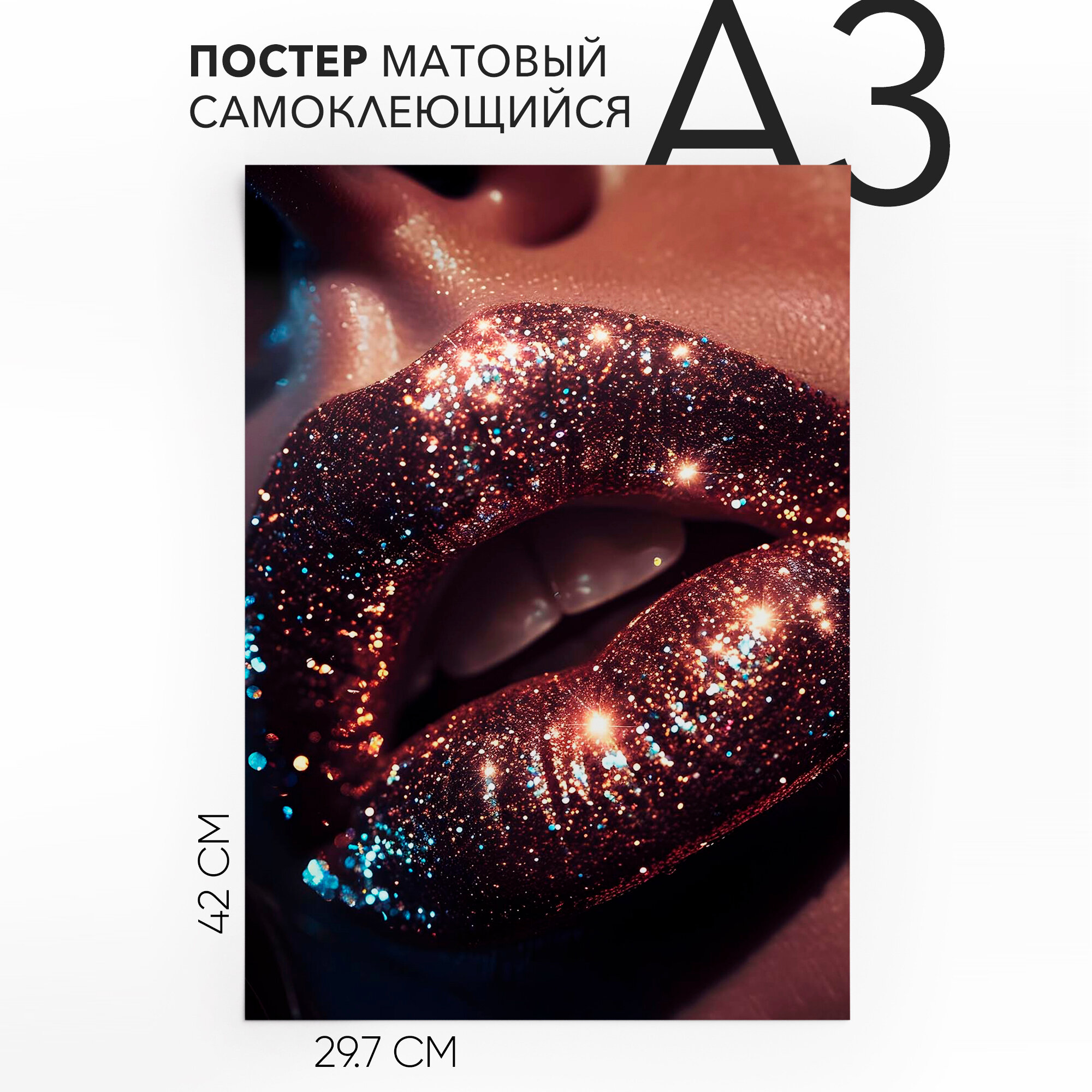 Постер интерьерный самоклеящийся A3 Губы, влагостойкий, для декора