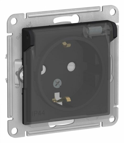 10 шт. Systeme Electric AtlasDesign Aqua Карбон, Розетка c заземлением со шторками, с крышкой, 16А, IP44, механизм, ATN441046