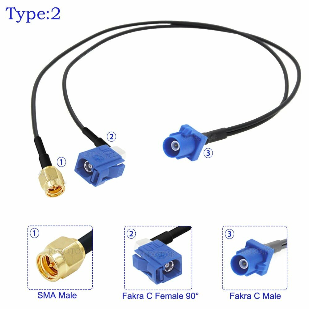 RFDOTOP BT1786-RG174 разветвитель Fakra C на SMA 1M, 1CM to 1CF90 1SMA M