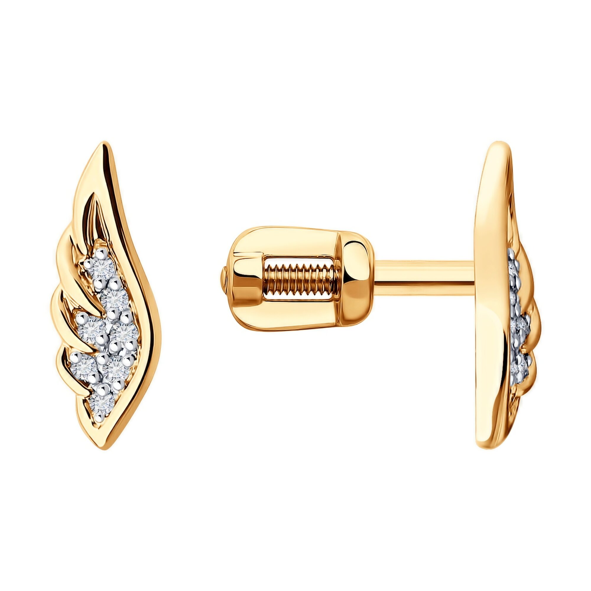 Серьги пусеты, красное золото, 585 проба, бриллиант