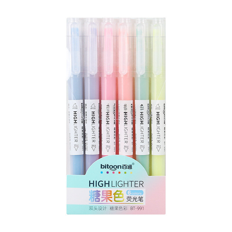 Флуоресцентные маркеры Baitong Creative HandBook Learning Key Marking Marker, 6 цветов