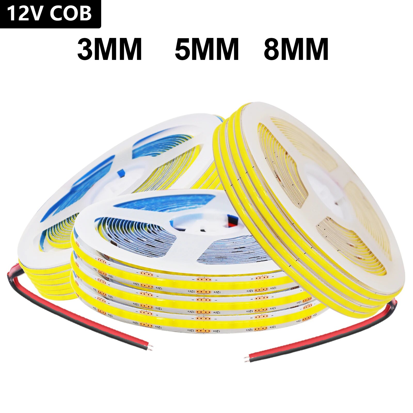 Гибкая светодиодная лента COB 12V, 2м, 8мм, Warm White