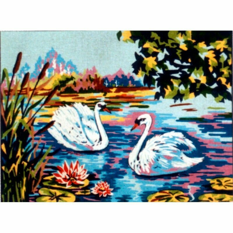 Канва GOBELIN DIAMANT "Лебеди", жесткая, с рисунком, 50х40 см