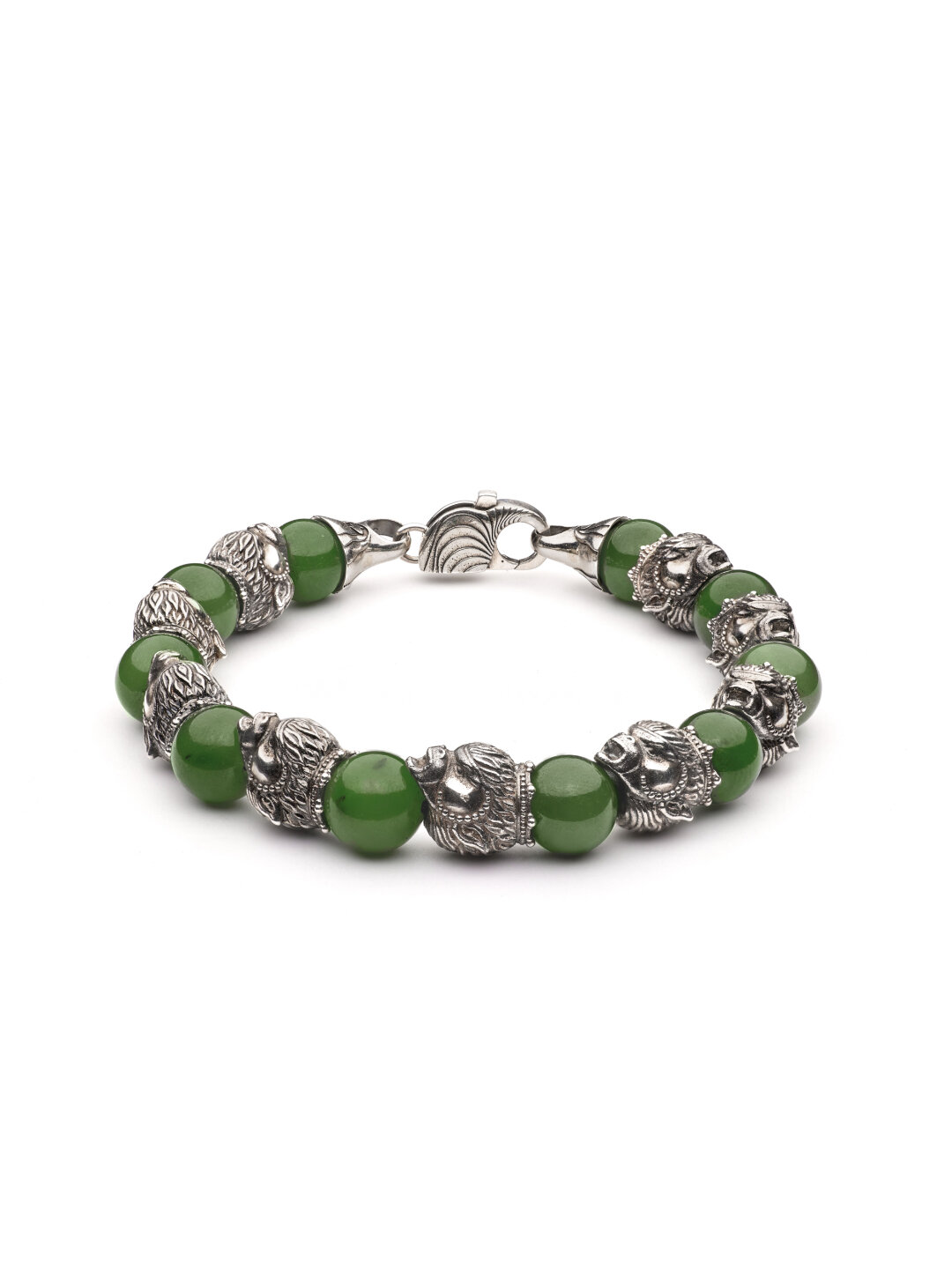 Браслет-нить, серебро, 925 проба, оксидирование, нефрит