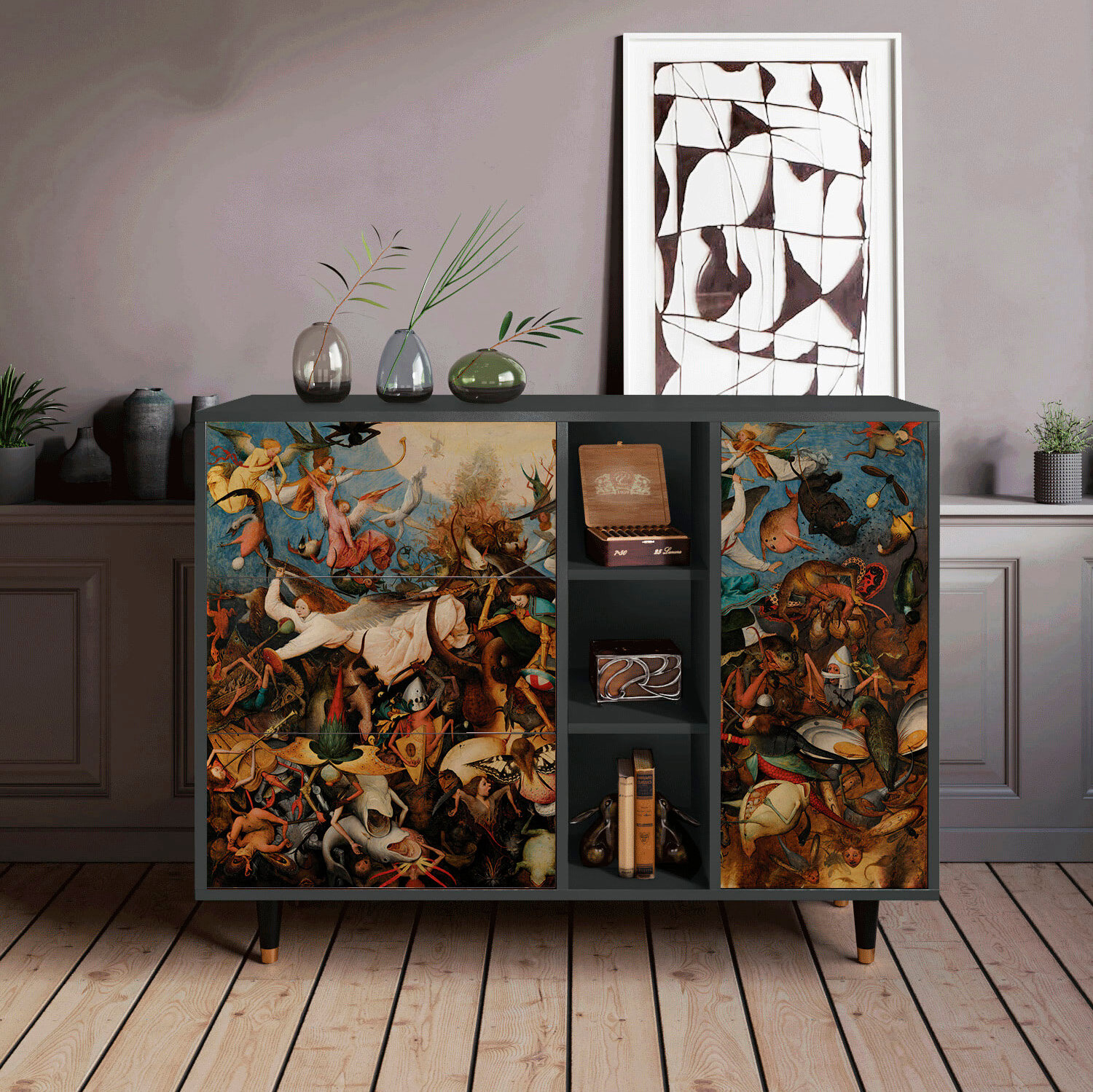 Комод - STORYZ - BS2 The Fall of the Rebel Angels by Pieter Bruegel the Elder, Разер - 125 x 97 x 48 см , Цвет корпуса - Антрацит