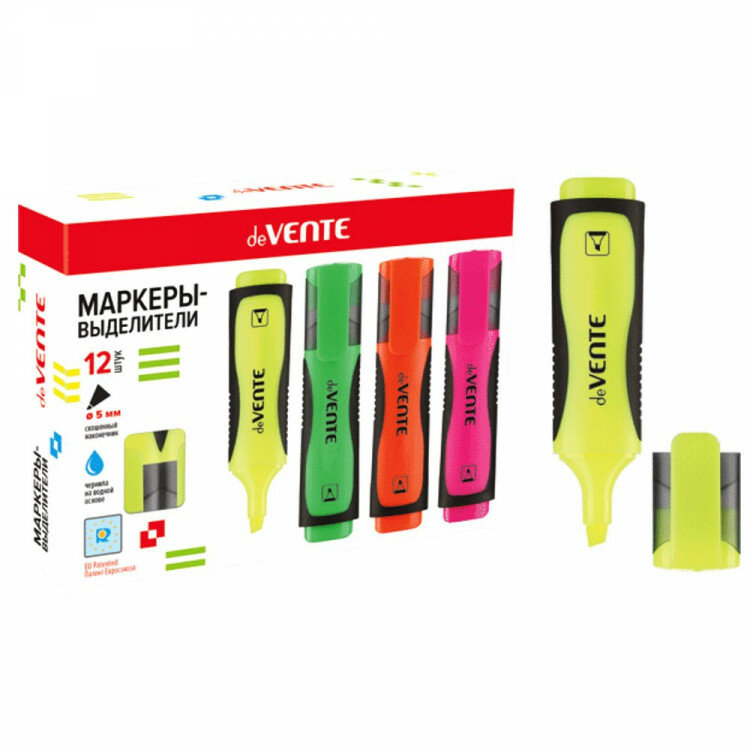 Маркер флуорисцентный deVENTE 1-5мм скошенный желтый арт.5045325. Количество в наборе 12 шт.
