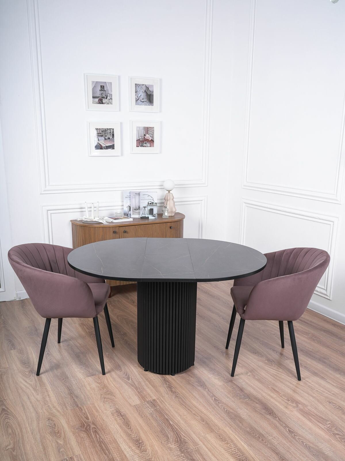 Стол кухонный раздвижной круглый Веста 100(130)х100см КаспийЧерноеЗолото3103ОпЧерная