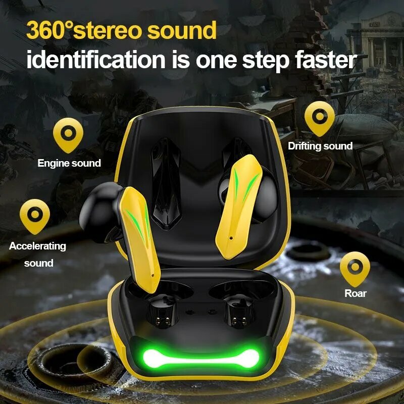 Микрофон , желтый Bumblebee TWS Wireless Bluetooth Earbuds Gaming Headset Wireless Stereo Earphones Sports Noise Cancelling Headphones With Mic R50
