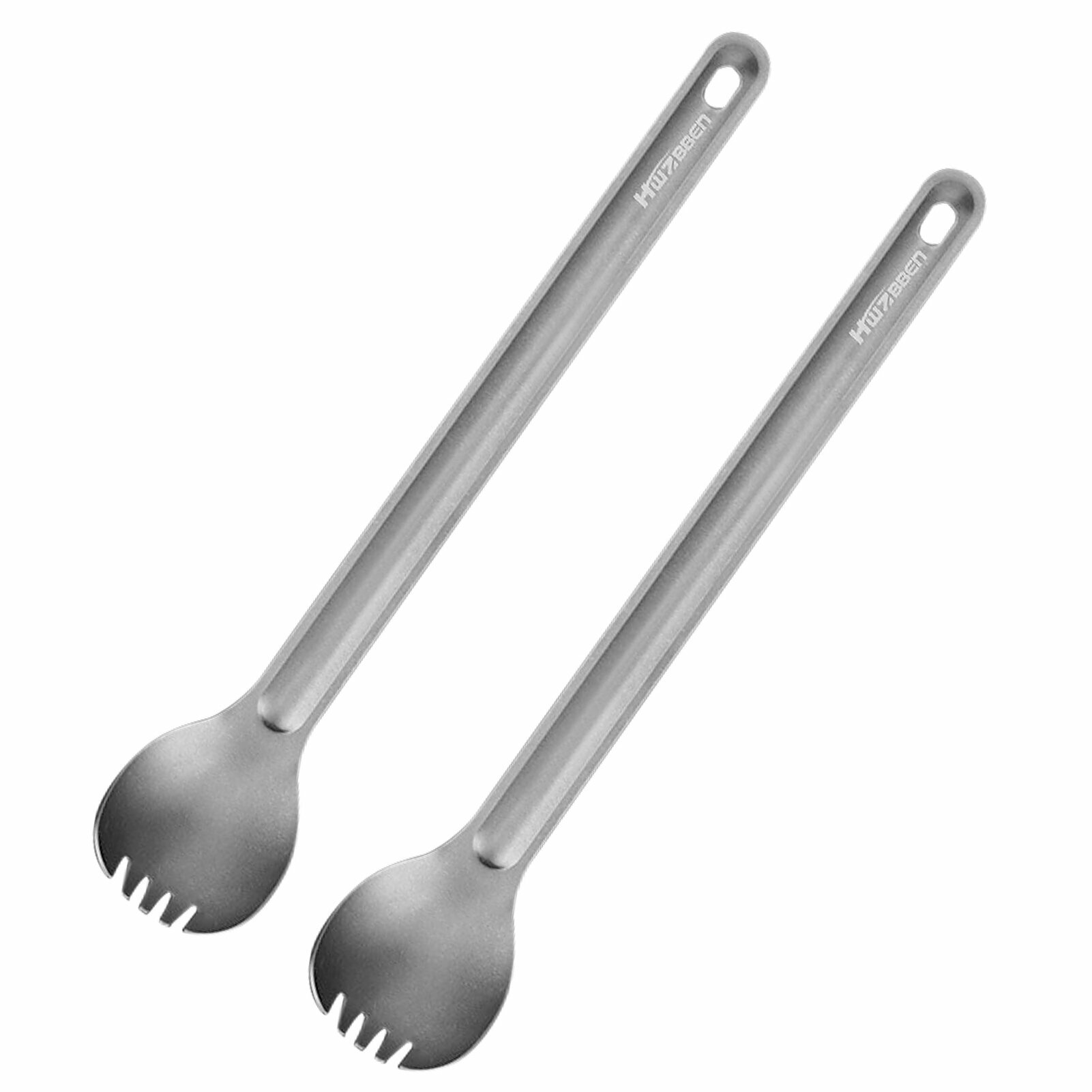 2pcs Ti Long Handle Spork Cutlery, Total Length 21.8cm, Handle Length 17.5cm, Weight Approx. 19g, для Outdoor Camping Backpacking Picnic