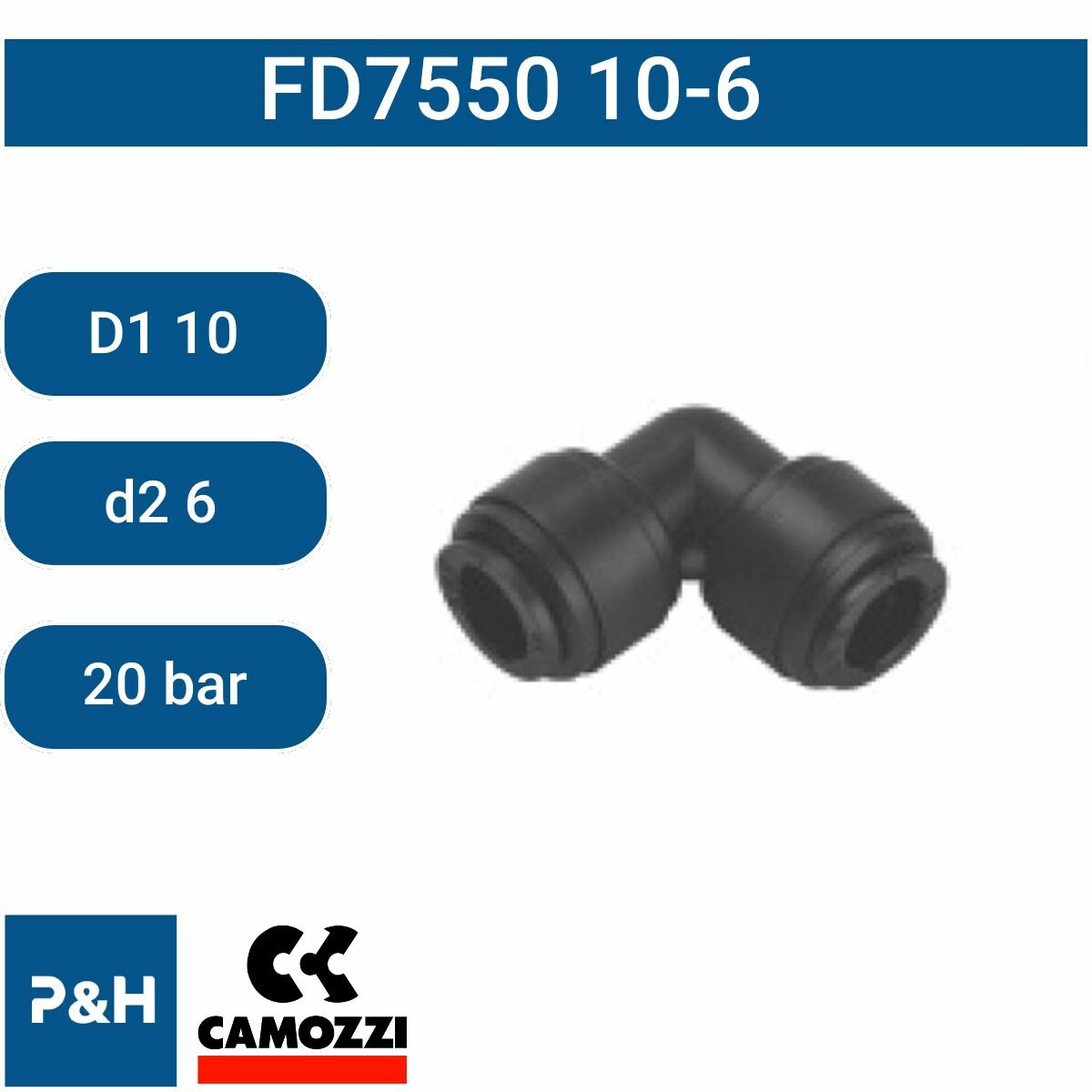 Штуцер угловой цанговый переходной 10-8 мм FD7550 10-8 CAMOZZI