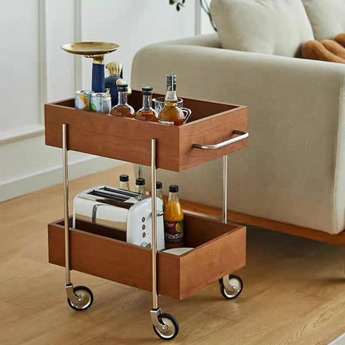 Барная тележка, ABS пластик, деревянная, каменная, 48х33х61 см