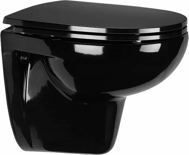 Унитаз подвесной Wanfald Lauta 47374100005 с микролифтом, безободковый, черный, без бачка, фарфоровый, овальный