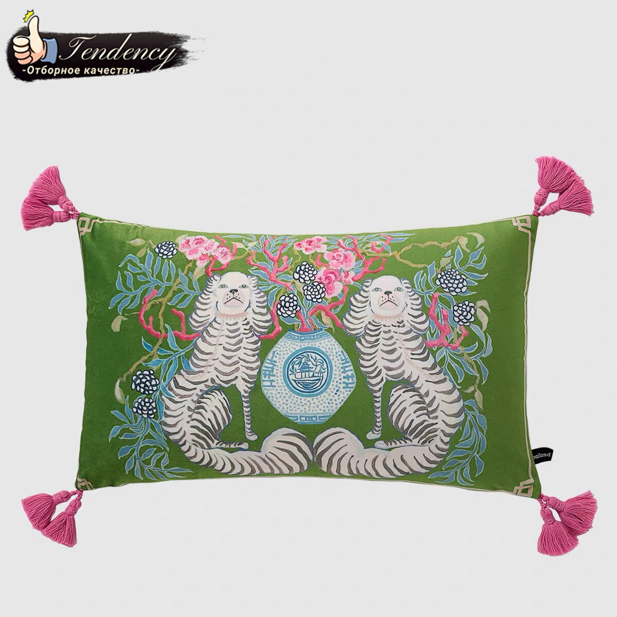 Бархатный чехол для подушки Formaso с принтом животными, 30x50cm(12x20 Inch), Принт с собачкой