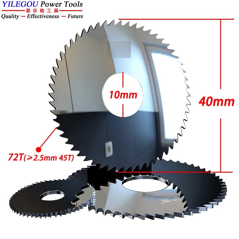 Фреза из твердой легированной стали 40x10 мм. Твердосплавные дисковые пилы 40x10 мм для резки алюминия, меди и металла, PDF. Толщина выреза 0,2-5 мм. 72T(2.5-4.5mm is 45T, Cut Thickness 1.0mm