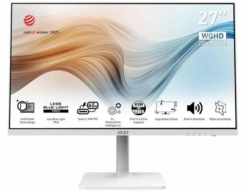 27" Монитор MSI Modern MD272QPW (9S6-3PB19H-231) белый - 2560x1440 2K@75Гц, IPS, 4 мс, 1000:1, 250 Кд/м, 178/178, HDMI, Display Port,