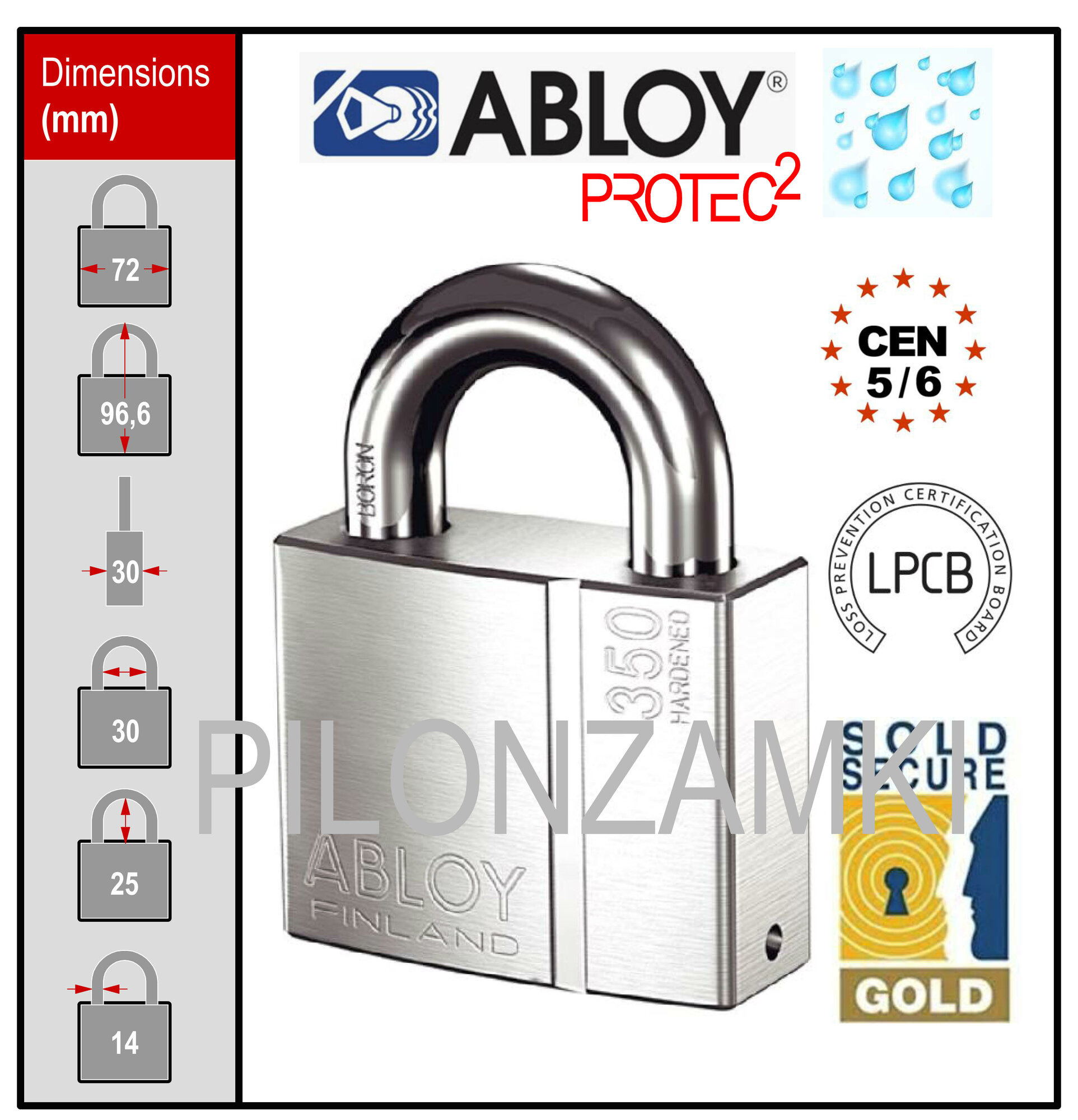ABLOY PL350/25T (PRTOTEC2) Навесной замок из закаленной стали с дужкой 25мм