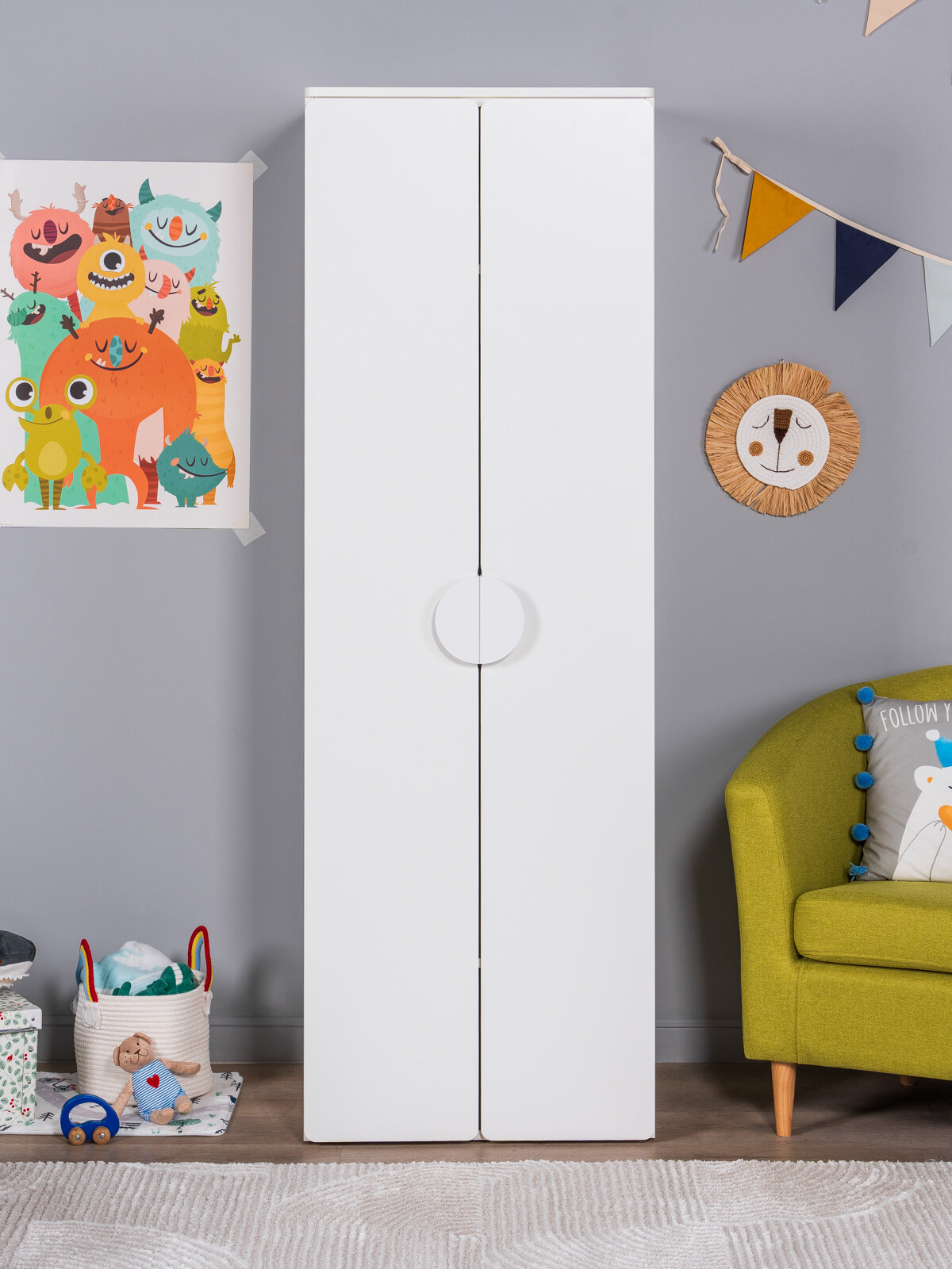 Распашной шкаф ГУД лакк Пикси, 60 x 57 x 180 см, с двумя открывающимися дверьми и полкой, белый