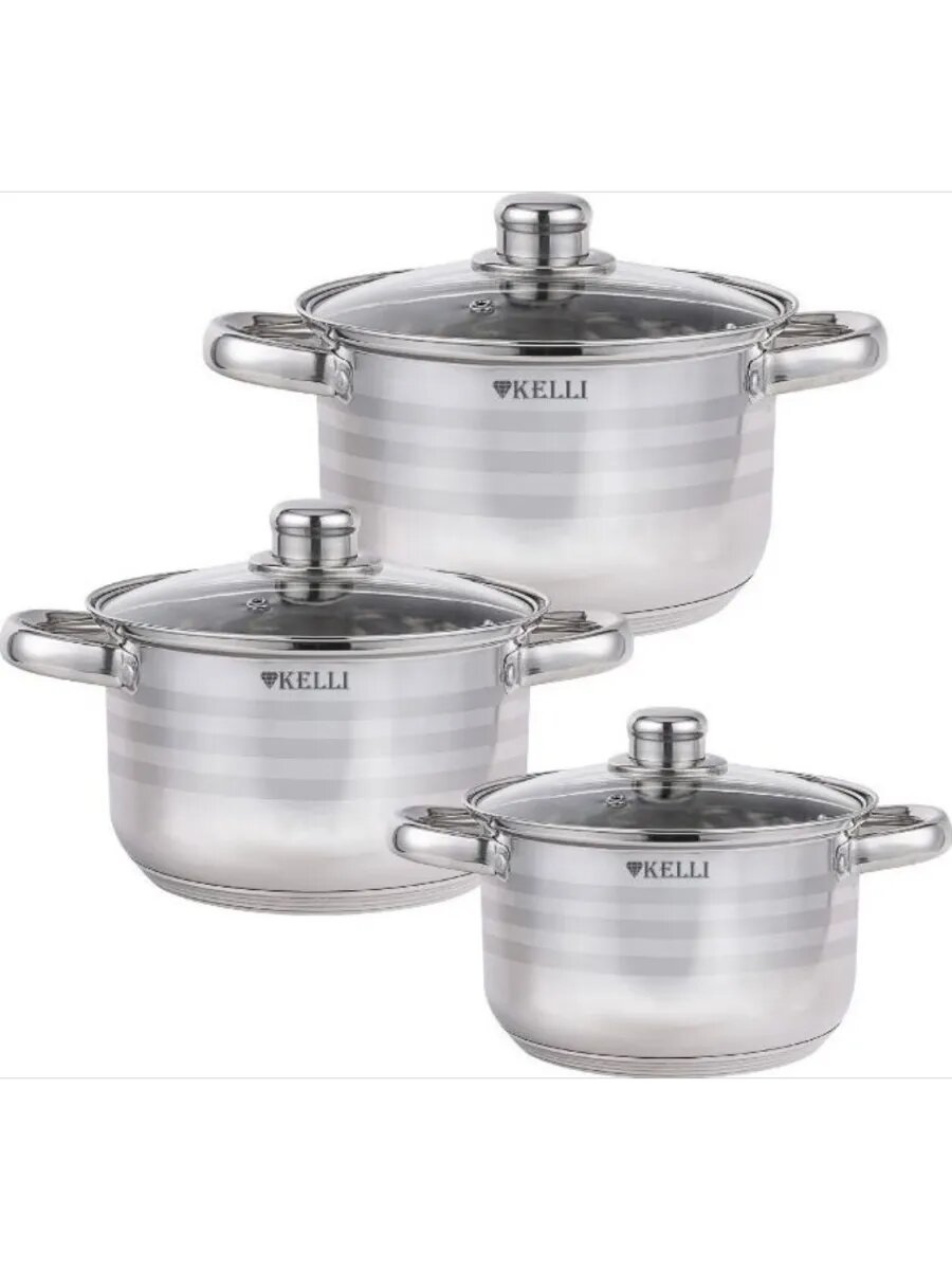 Набор стальных кастрюль KL-4294 2л, 2.5л, 3.5л+крышки