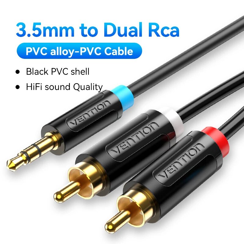 Аудиокабель Vention RCA 3,5 мм Hi-Fi 3 метра PVC Shell-PVC, 1m