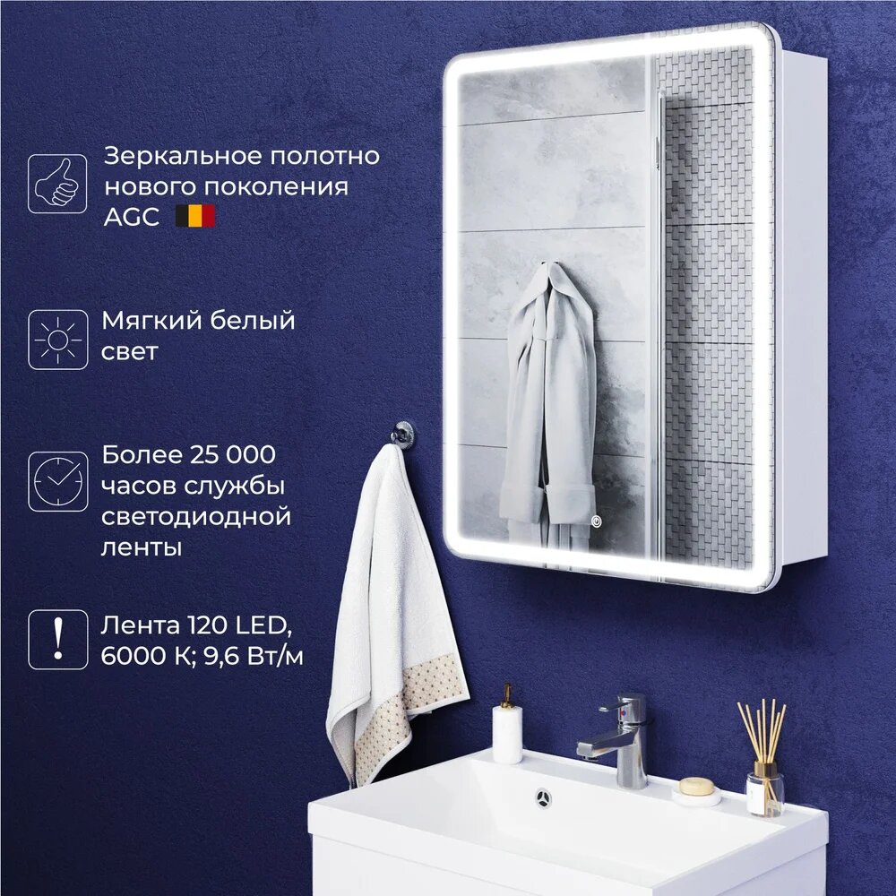 Зеркальный шкаф с подсветкой ITANA Miro 60 600х150х790 левое Белый