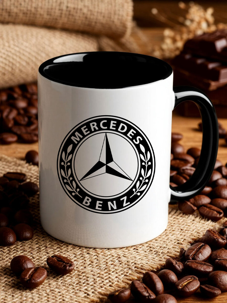 Кружка для чая и кофе "Мерседес, чёрная , керамика, 330мл, для СВЧ