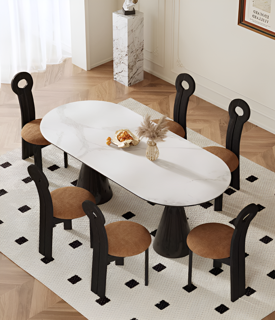 LaBrea Saint-Graal: Rtro Crme Французский обеденный стол и стулья в стиле Святой Грааль с кремовой столешницей