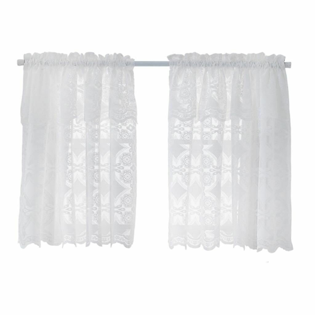 Маленькая занавеска на японском кружевном стержне-130*41 см-белый