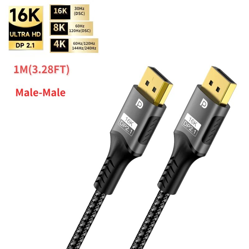 Кабель DisplayPort 2.1 16K 1M (3.2ft) Черный