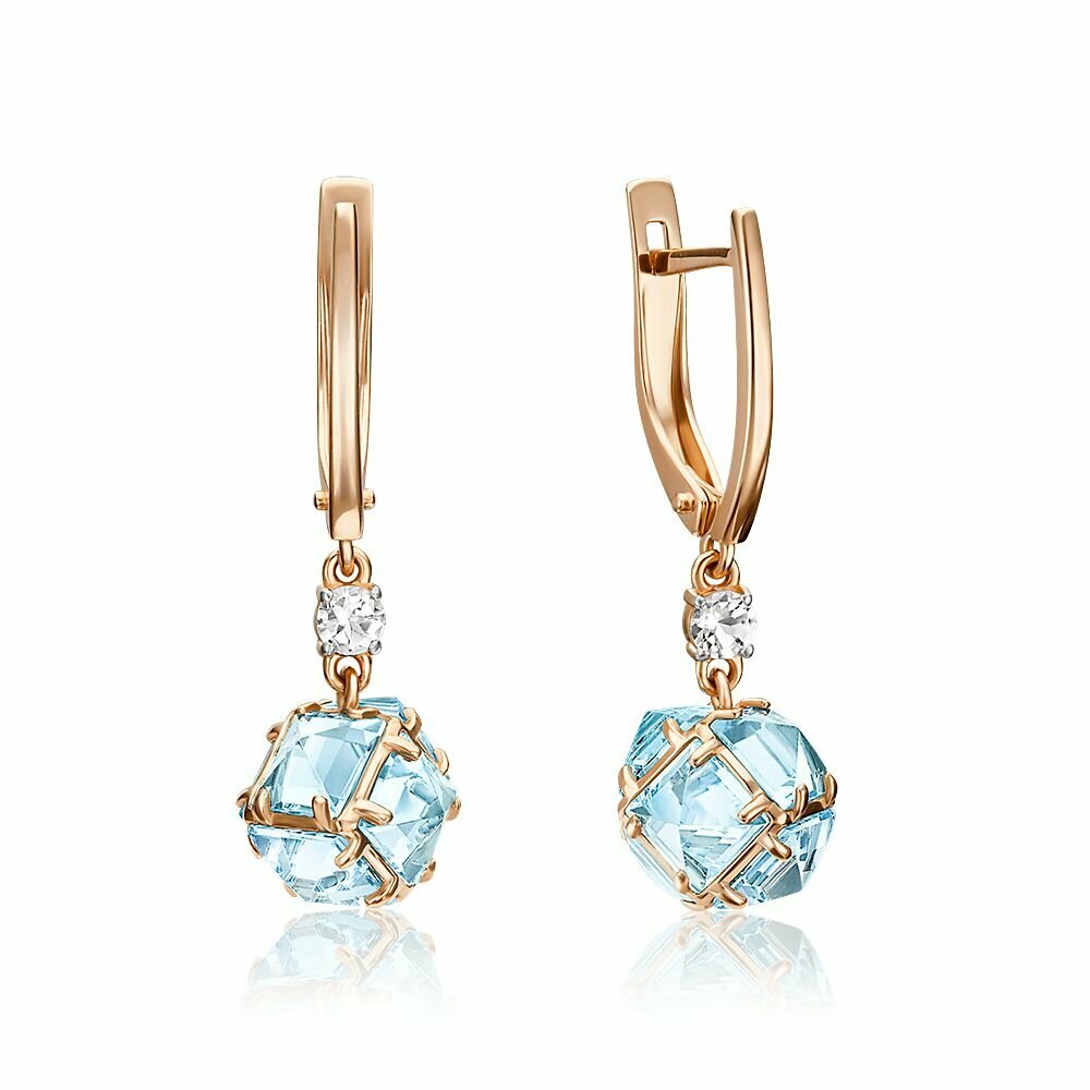 Серьги с подвесками, красное золото, 585 проба, топаз