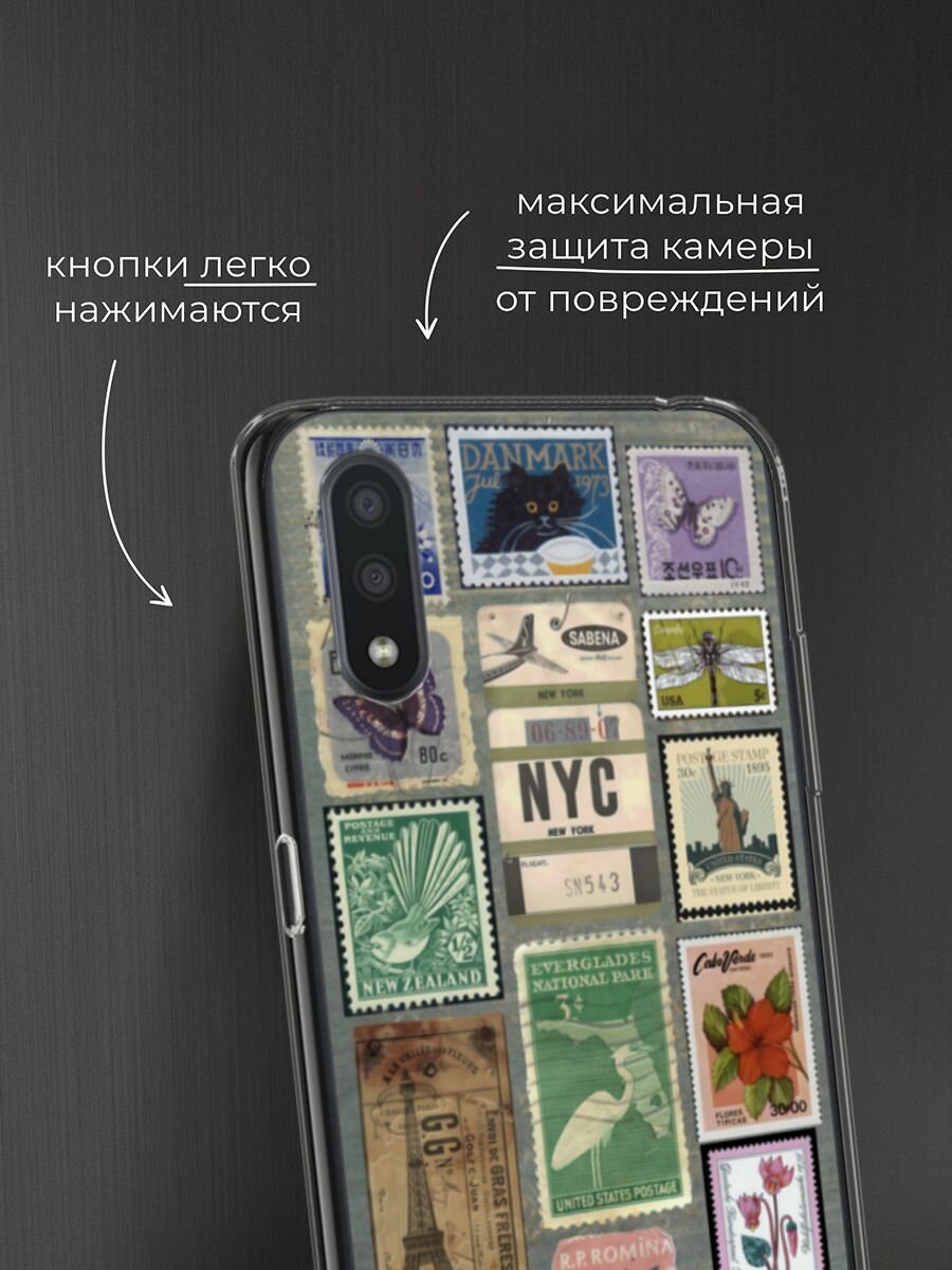 Чехол на Samsung Galaxy A01 / Самсунг Гэлакси А01 с принтом Коллаж из марок — фото 1