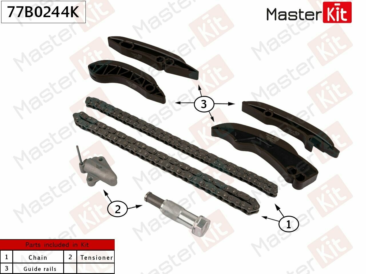 Комплект цепи ГРМ BMW F20/F22/F30/G20/F10/G30/F48/F39/F25/G01/F26/F15 2.0 B47D/B47C20A 14- MasterKit 77B0244K