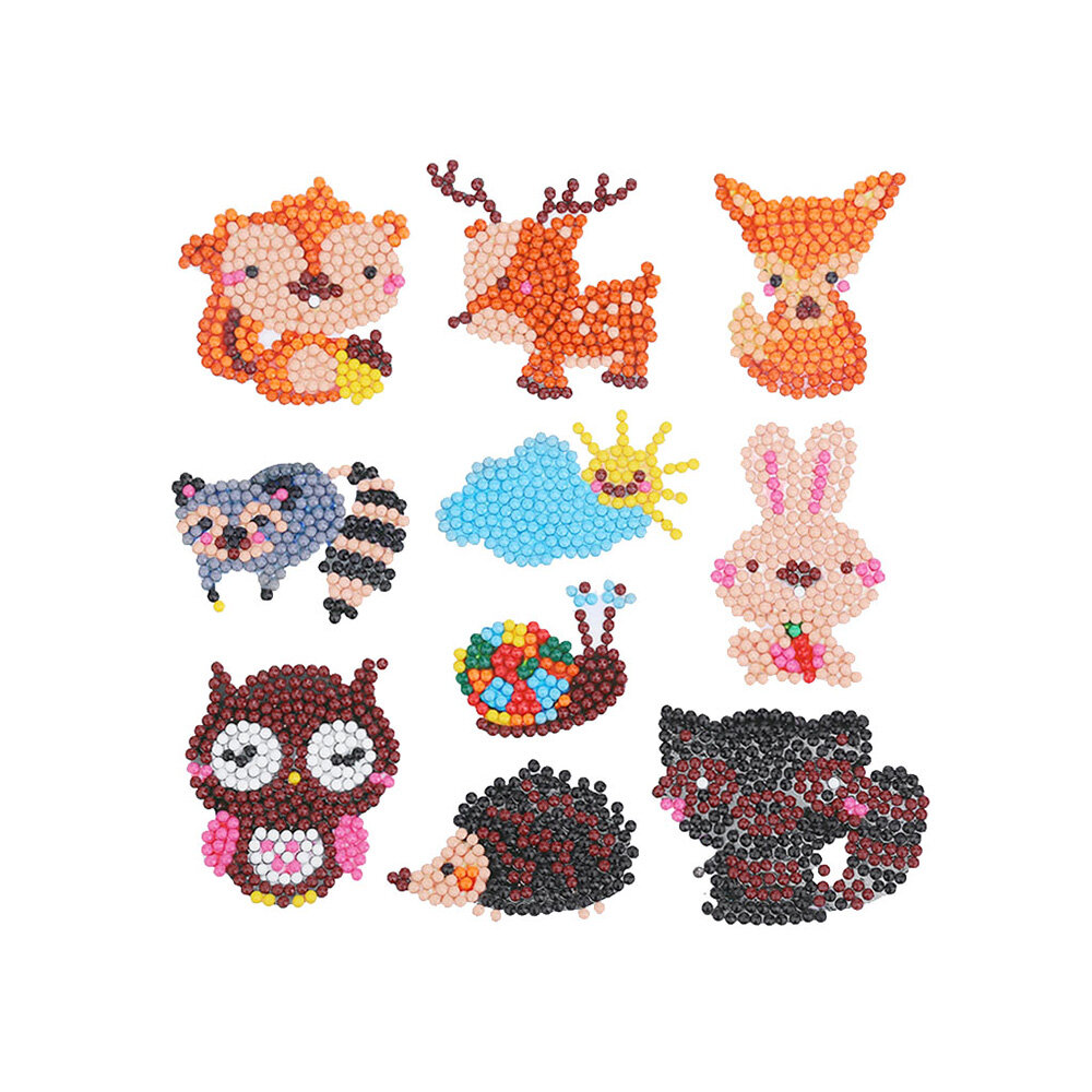 5D DIY Кит для рисования алмазными стикерами "Cute Jungle Animals" 10 штук для детей взрослых новичков, Материал: холст и смолевые алмазы, Форма алмазов: Круглая, Область сверления: Частично сверлена, Тип: SS003, SS004, SS005, SS006, SS007, SS008 (по