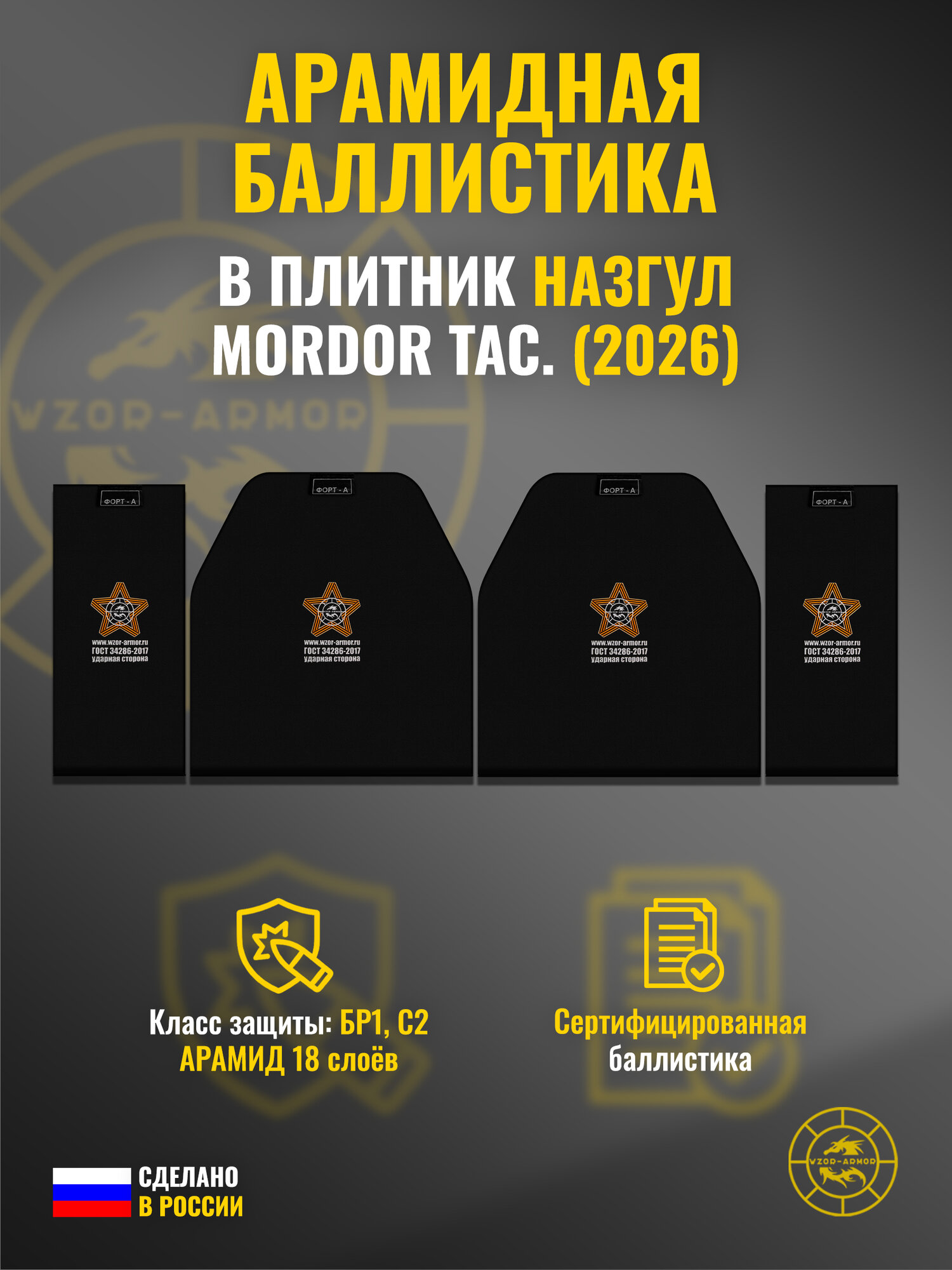 Комплект баллистики арамид для бронежилета назгул (2026 г.) Mordor Tac. (18 слоев)
