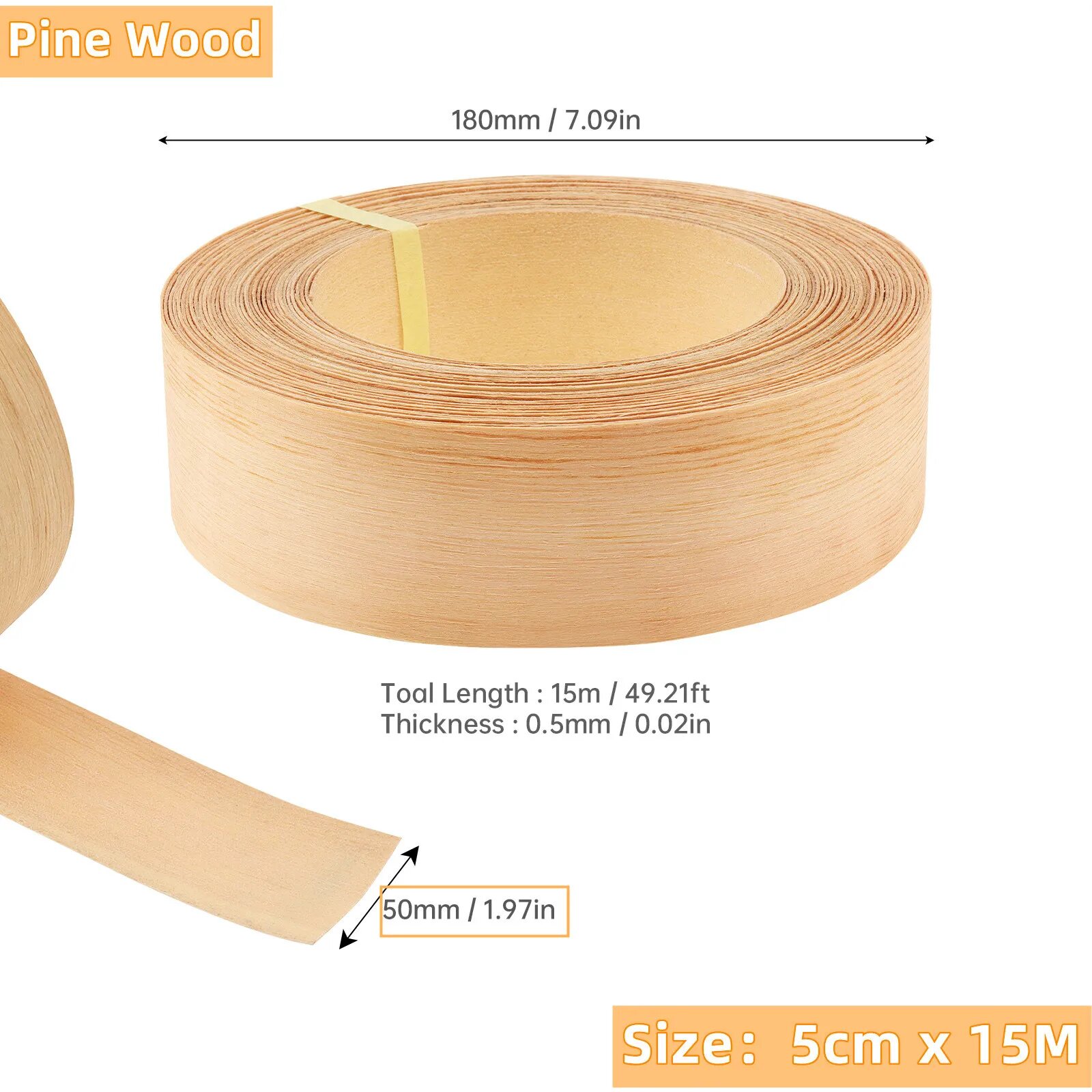 15 м термоплавкая самоклеящаяся мебельная лента, кромка, деревянная полоса, предварительно приклеенный сосновый шпон, лист для декора края стола шкафа 5cm x 15M