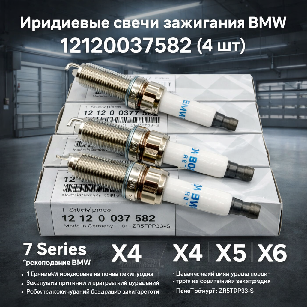 Свечи зажигания иридиевые 12120037582 для BMW, повышенный ресурс, стабильная искра, комплект 4 шт